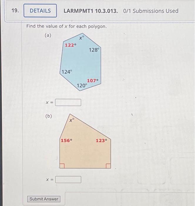 Solved Find the value of \\( x \\) for each polygon. (a) \\[ | Chegg.com