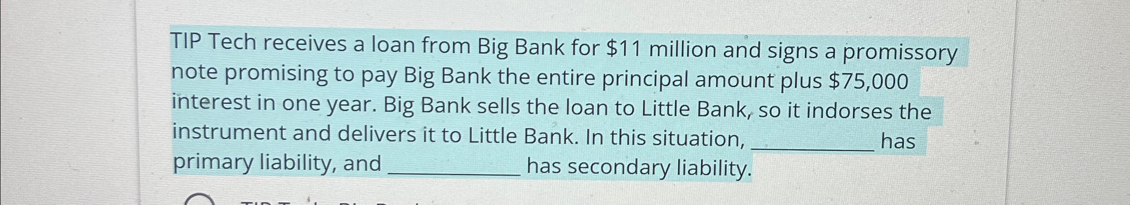 Solved TIP Tech receives a loan from Big Bank for $11 | Chegg.com
