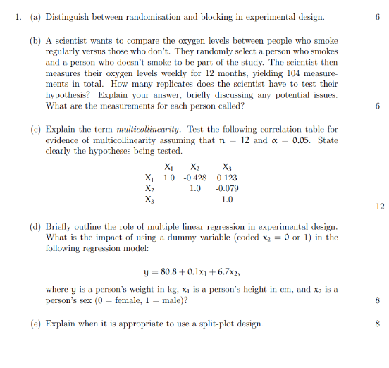 Solved (a) ﻿Distinguish between randomisation and blocking | Chegg.com