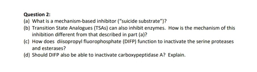 Solved Question 2: (a) What is a mechanism-based inhibitor | Chegg.com