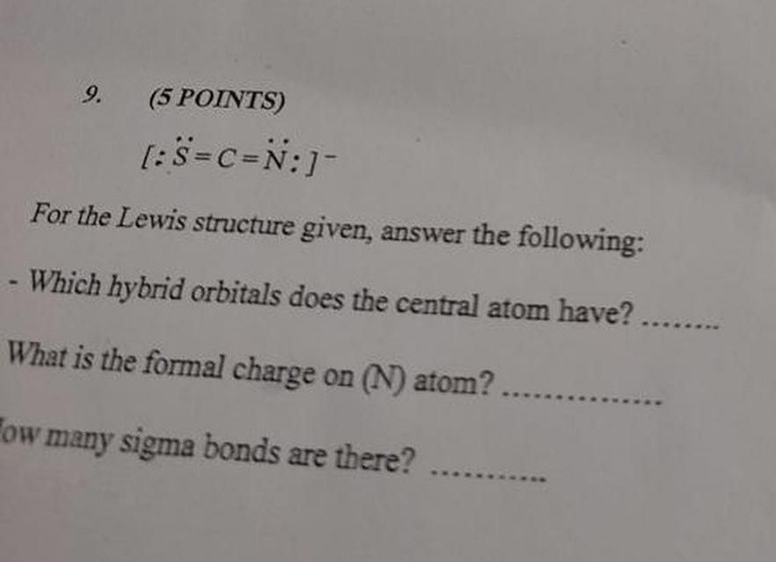 Solved (5 ﻿POINTS)]=C=[N¨:For the Lewis structure given, | Chegg.com