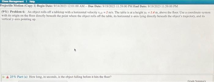 Solved Class Management I Help Projectile Motion (Copy 1) | Chegg.com