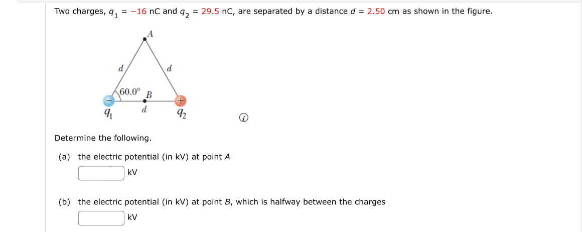 Solved Two charges, q1=-16nC ﻿and q2=29.5nC, ﻿are separated | Chegg.com
