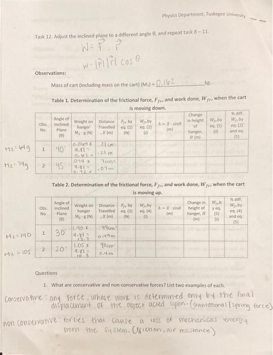 Solved Work due to frictional force and energy Objective: | Chegg.com
