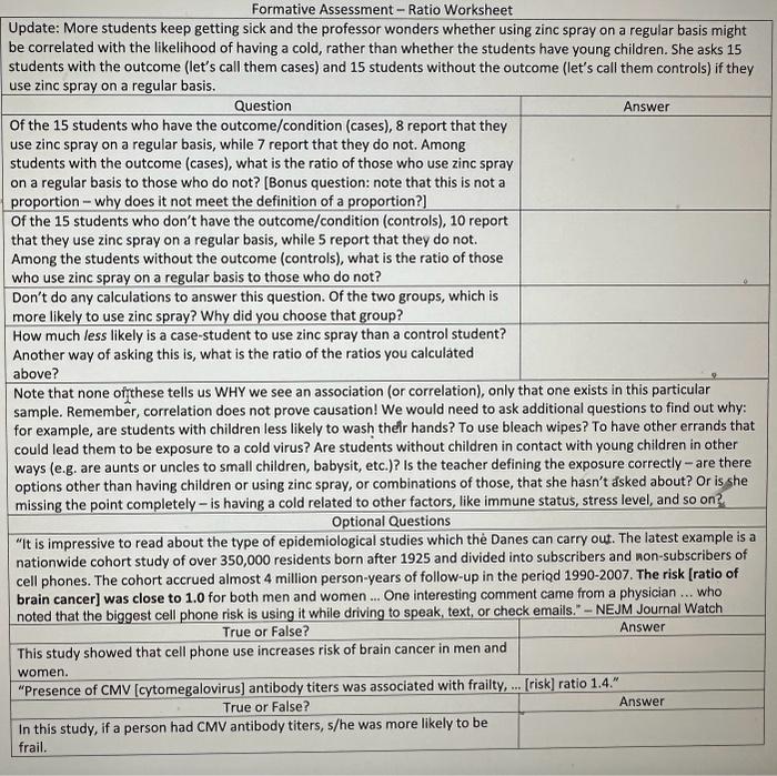Solved Formative Assessment - Ratio Worksheet Update: More | Chegg.com