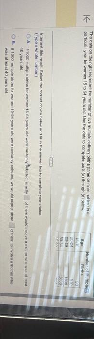 Solved The data on the right represent the number of live | Chegg.com