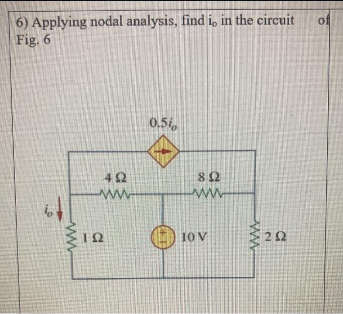 Solved 6) Applying nodal analysis, find i∘ in the circuit | Chegg.com