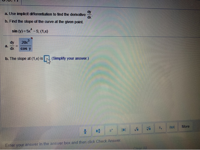 Solved dy a. Use implicit differentiation to find the | Chegg.com