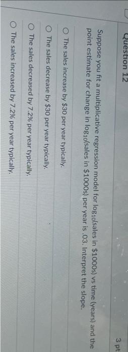 Solved Suppose you fit a multiplicative regression model for | Chegg.com