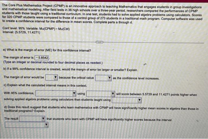 Solved The Core Plus Mathematics Project (CPMP) is an | Chegg.com