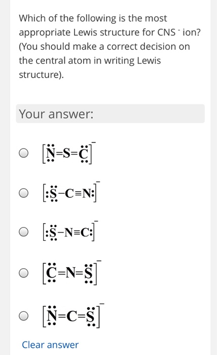 Solved Which of the following is the most appropriate Lewis | Chegg.com