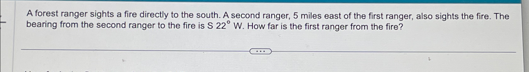 Solved A forest ranger sights a fire directly to the south. | Chegg.com