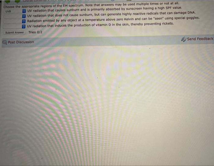 Solved LU Choose the appropriate regions of the EM spectrum. | Chegg.com