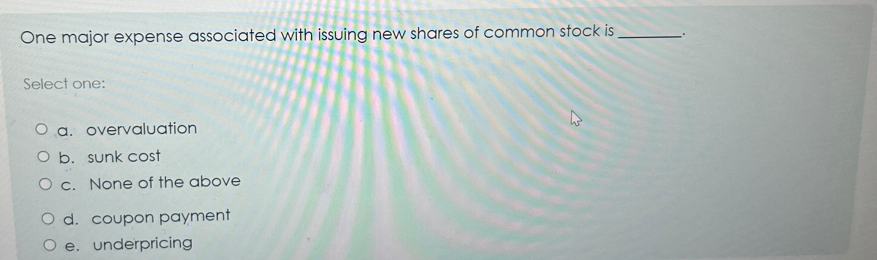Solved One major expense associated with issuing new shares | Chegg.com