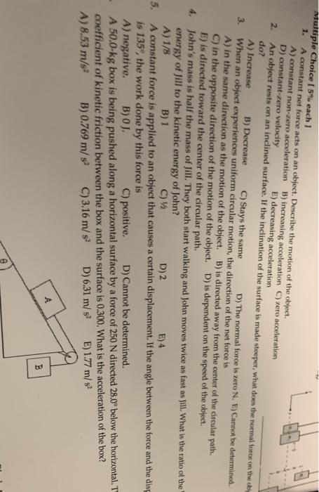 Solved Multiple Choice [ 5 Each 1 A Constant Net Force
