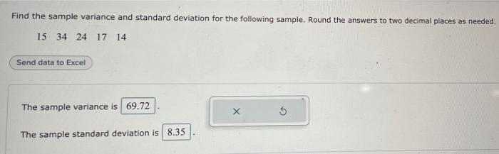 Solved Find the sample variance and standard deviation for | Chegg.com