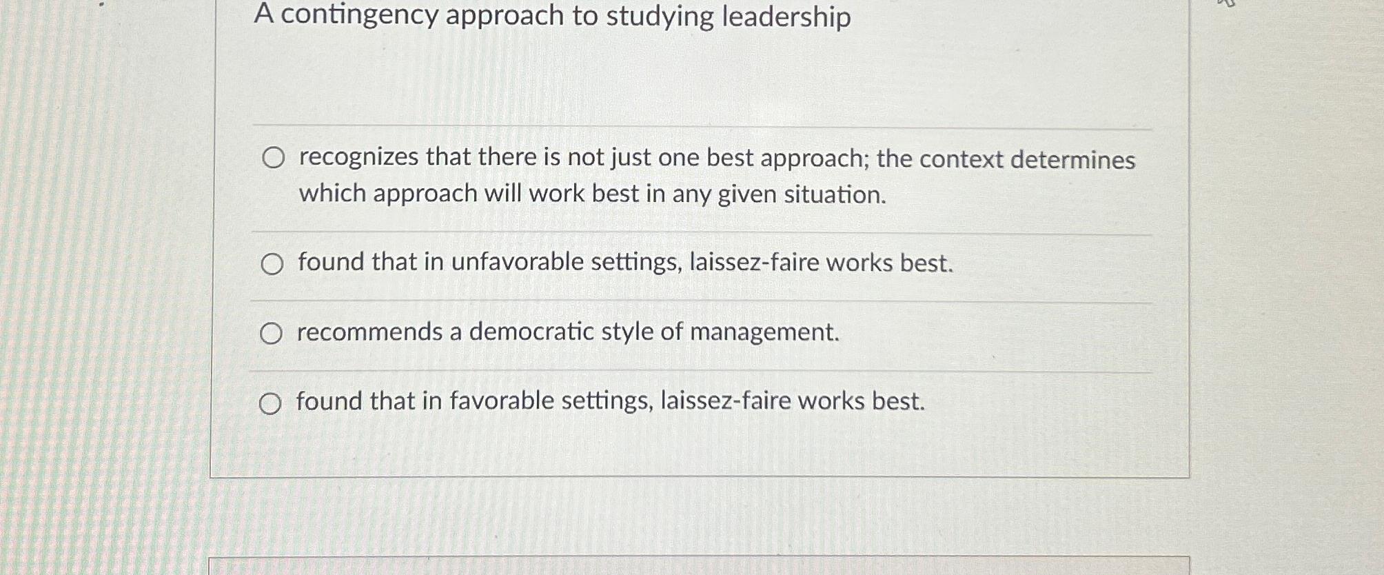 Solved A contingency approach to studying | Chegg.com