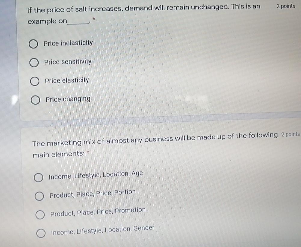 Solved 2 points If the price of salt increases, demand will | Chegg.com
