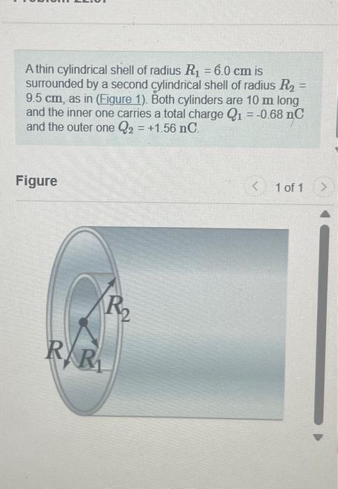 Solved A thin cylindrical shell of radius R1=6.0 cm is | Chegg.com