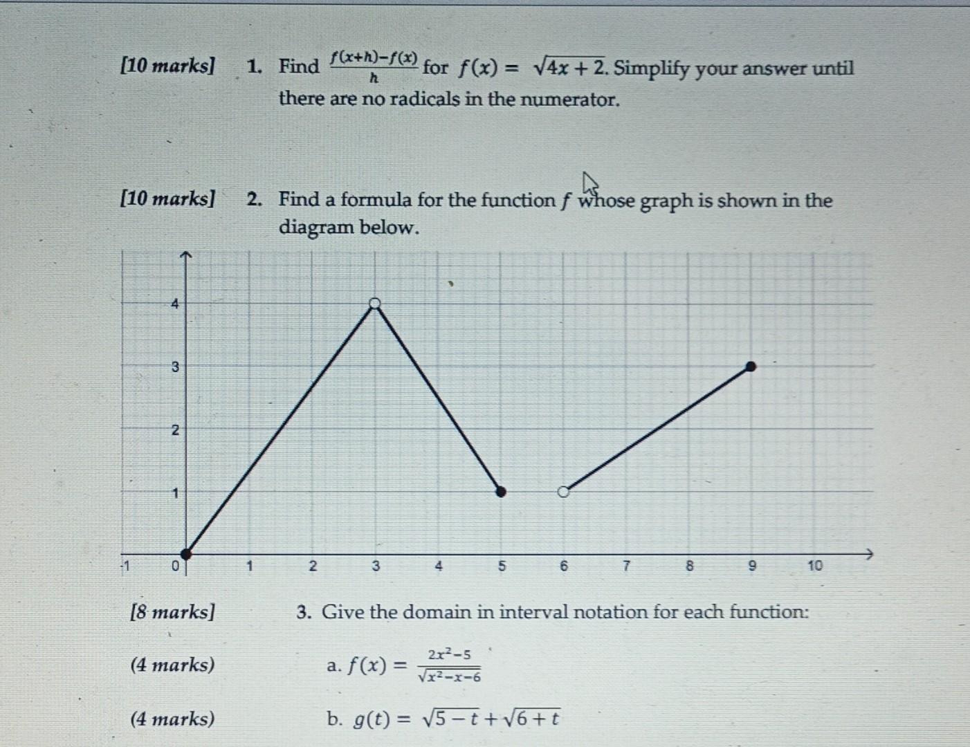 Solved [10 marks] 1. Find hf(x+h)−f(x) for f(x)=4x+2. | Chegg.com