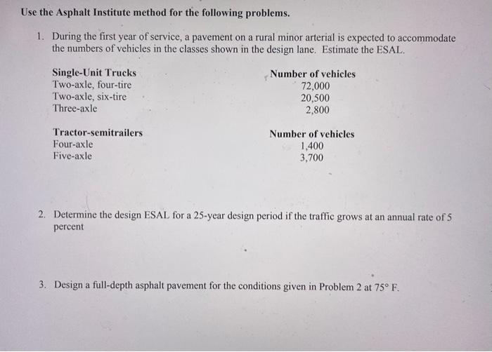 Solved Use the Asphalt Institute method for the following | Chegg.com