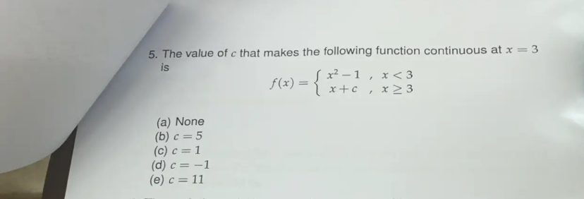 Solved The value of c ﻿that makes the following function | Chegg.com