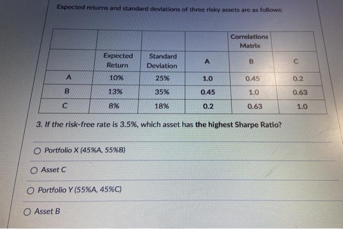 Solved Expected returns and standard deviations of three | Chegg.com