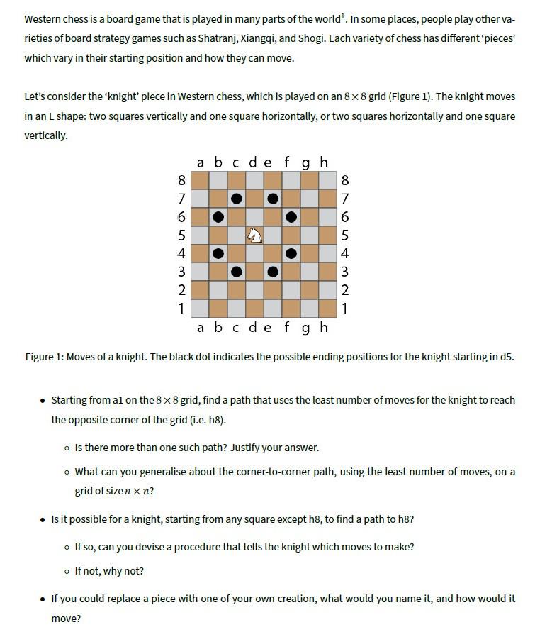 Solved Western chess is a board game that is played in many | Chegg.com