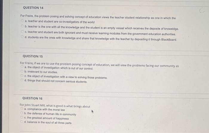 For Freire, the problem posing and solving concept of | Chegg.com