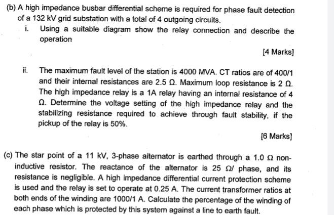Solved B A High Impedance Busbar Differential Scheme Is