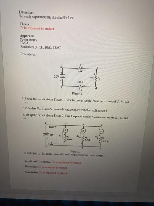 Solved Objective: To verify experimentally Kirchhoff's Law | Chegg.com