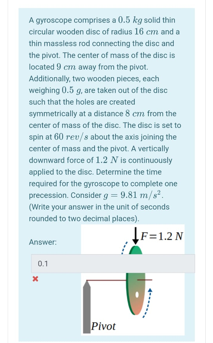 Solved A gyroscope comprises a 0.5kg ﻿solid thin circular | Chegg.com