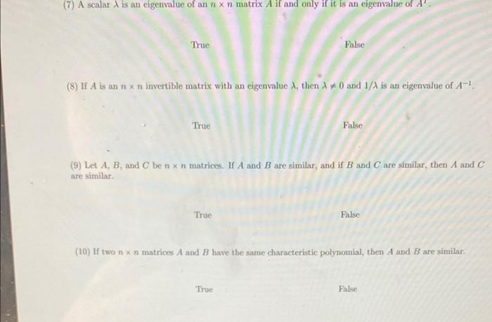 Solved (7) A scalar ) is an eigenvalue of an 1 x n matrix A | Chegg.com