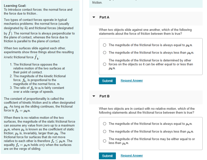 Solved Learning Goal:To introduce contact forces: the normal | Chegg.com
