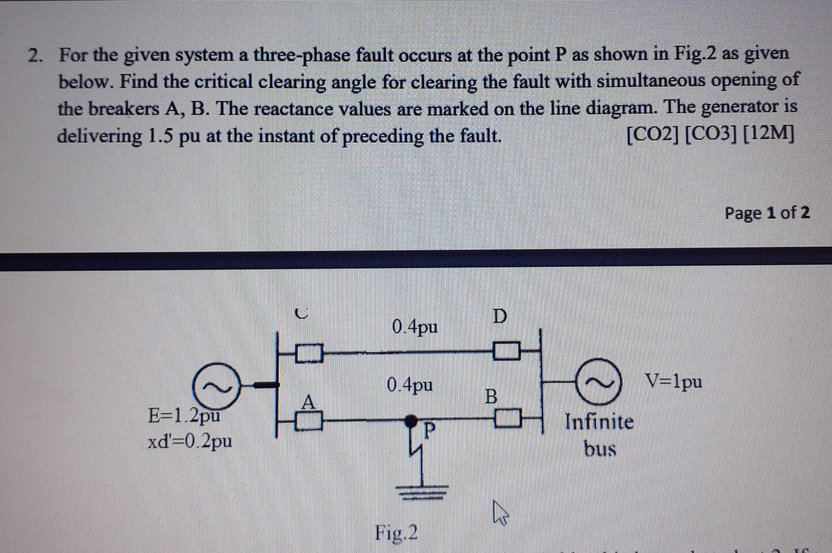 Solved 2 For The Given System A Three phase Fault Occurs At Chegg