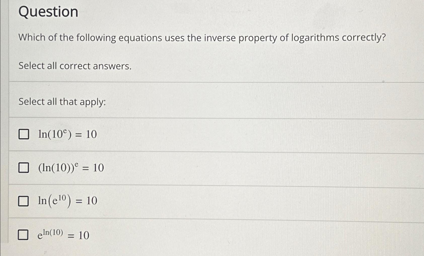 Solved QuestionWhich of the following equations uses the | Chegg.com