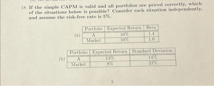 Solved 18. If the simple CAPM is valid and all portfolios | Chegg.com