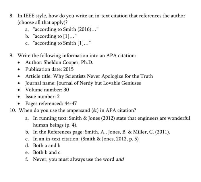 1. In IEEE style, order sources by in the References | Chegg.com