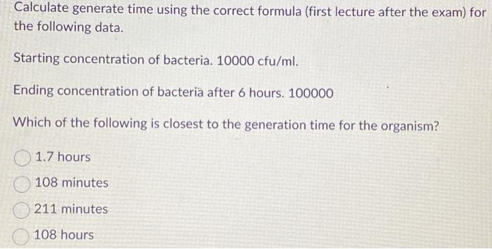 Solved Calculate generate time using the correct formula | Chegg.com