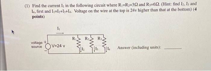 Solved (1) Find the current I1 in the following circuit | Chegg.com