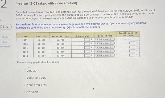 Solved Problem 12−03 (algo, with video solution) Given below | Chegg.com