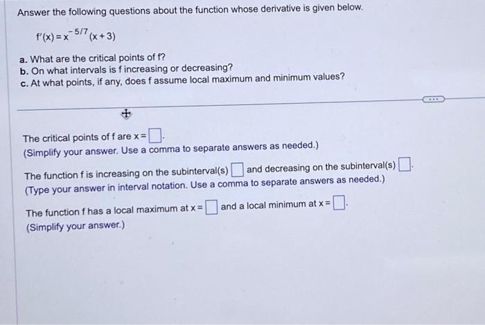 Solved Answer the following questions about the function | Chegg.com
