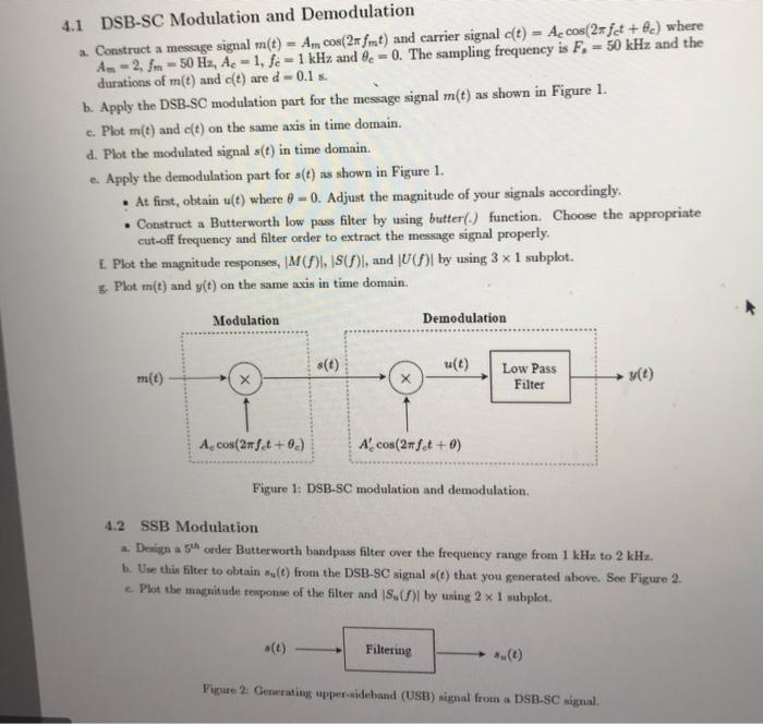 Solved 1 1 Dsb Sc Modulation And Demodulation A Construct A