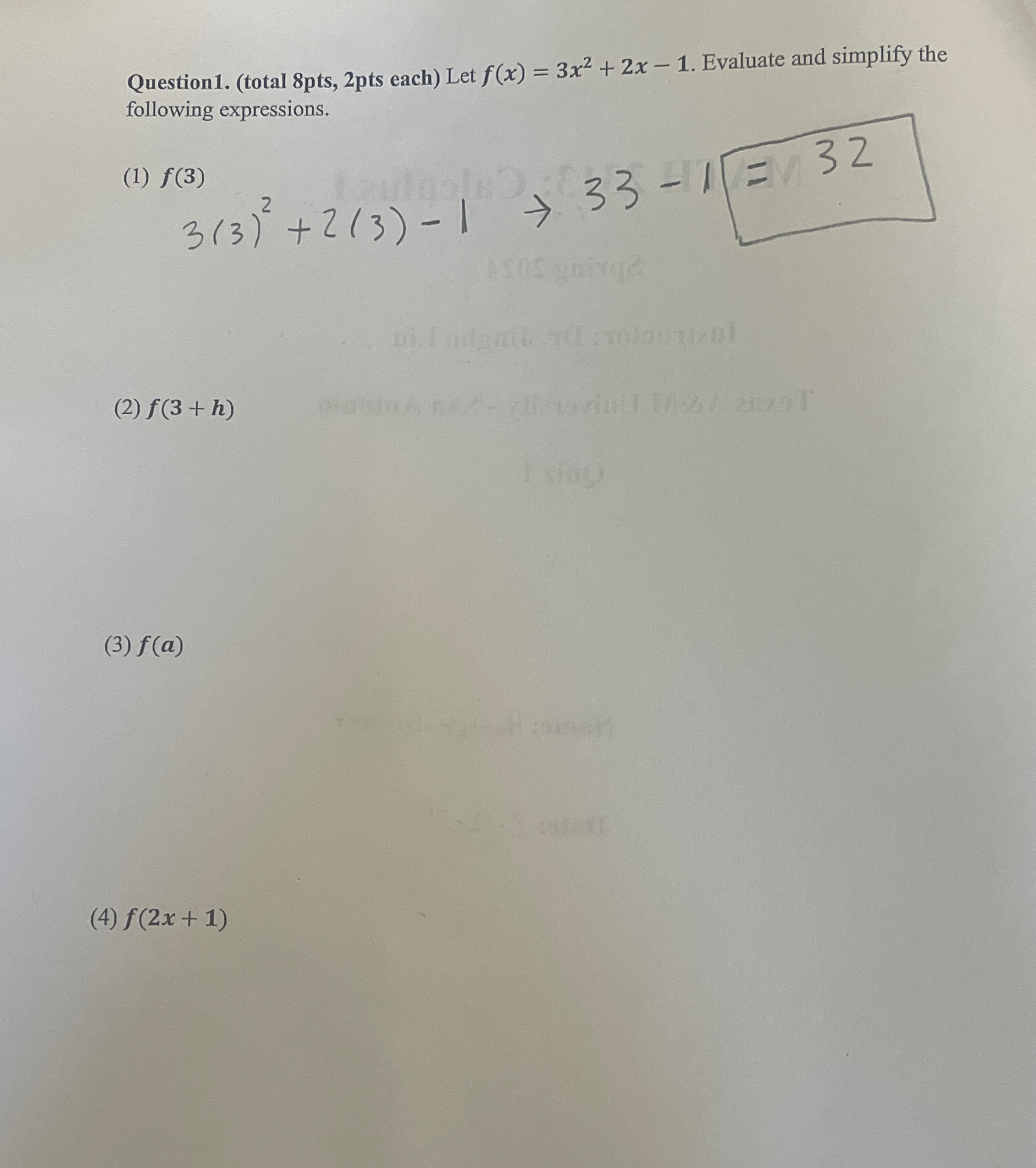 Solved Question1. (total 8pts, 2pts each) ﻿Let | Chegg.com