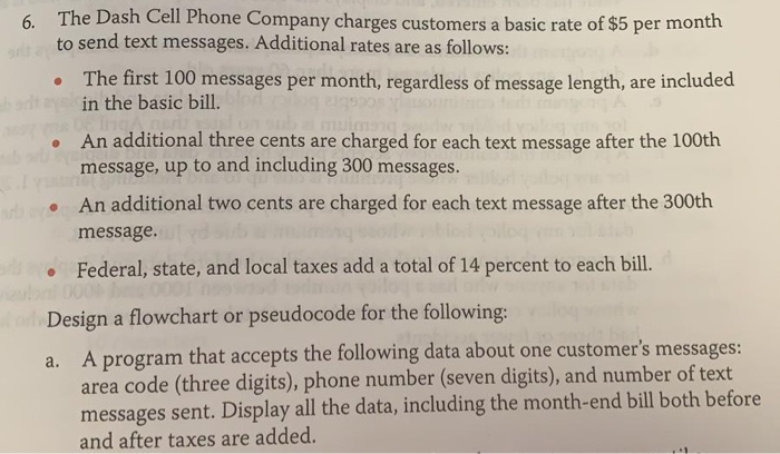 Solved d The Dash Cell Phone Company charges customers a | Chegg.com