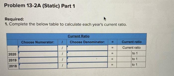 Solved Required information Problem 13-2A (Static) Ratios, | Chegg.com