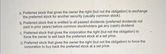 Solved Cumulative Preferred Redeemable Preferred Stock | Chegg.com