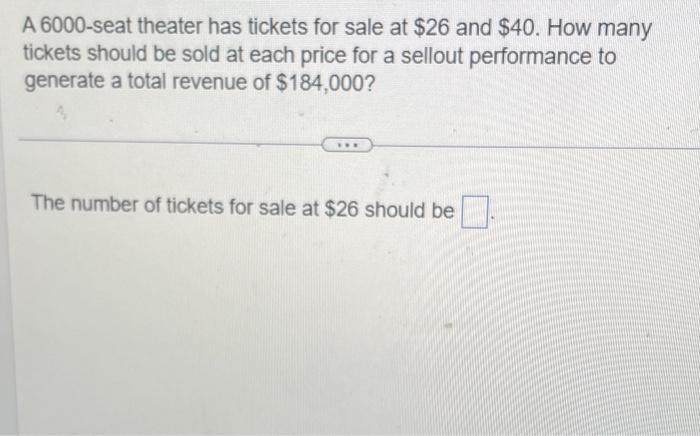 Solved A 6000 -seat theater has tickets for sale at $26 and | Chegg.com