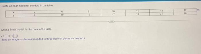 Solved Create A Linear Model For The Data In The Table X у 2 