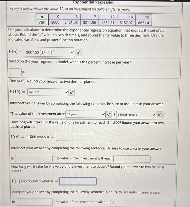 Solved Exponential Regression The table below shows the | Chegg.com